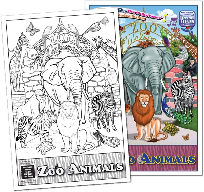 Zoo Animals Colorable Posters with "At the Zoo" Song 12" x 18" - Really ...